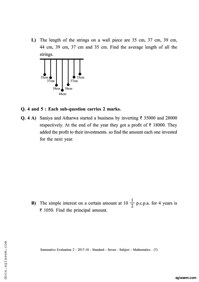Class 7 Maths Sample Paper 2024 Maharashtra Board PDF Maha Std 7th