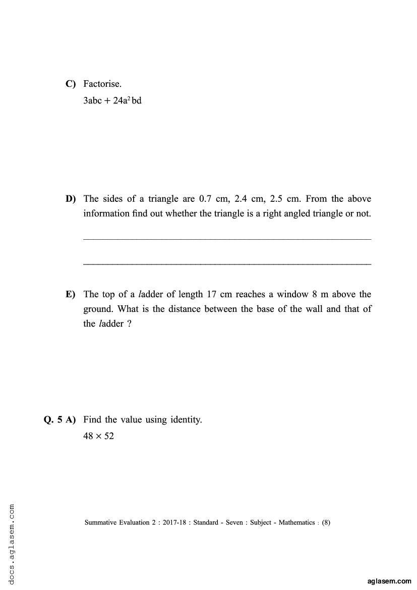Class 7 Maths Sample Paper 2024 Maharashtra Board PDF Maha Std7th