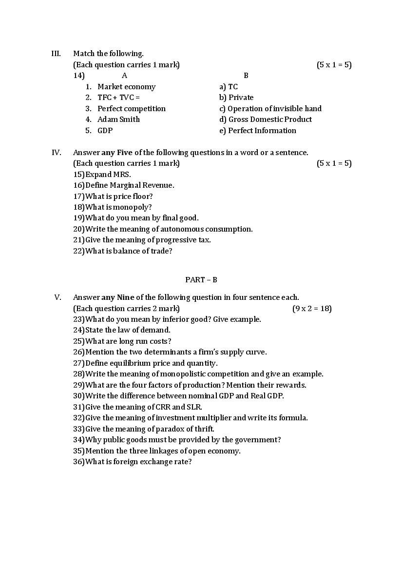 Karnataka 2nd PUC Model Question Paper For Economics 2022 Karnataka 2nd PUC Model Question Paper For Economics 2022