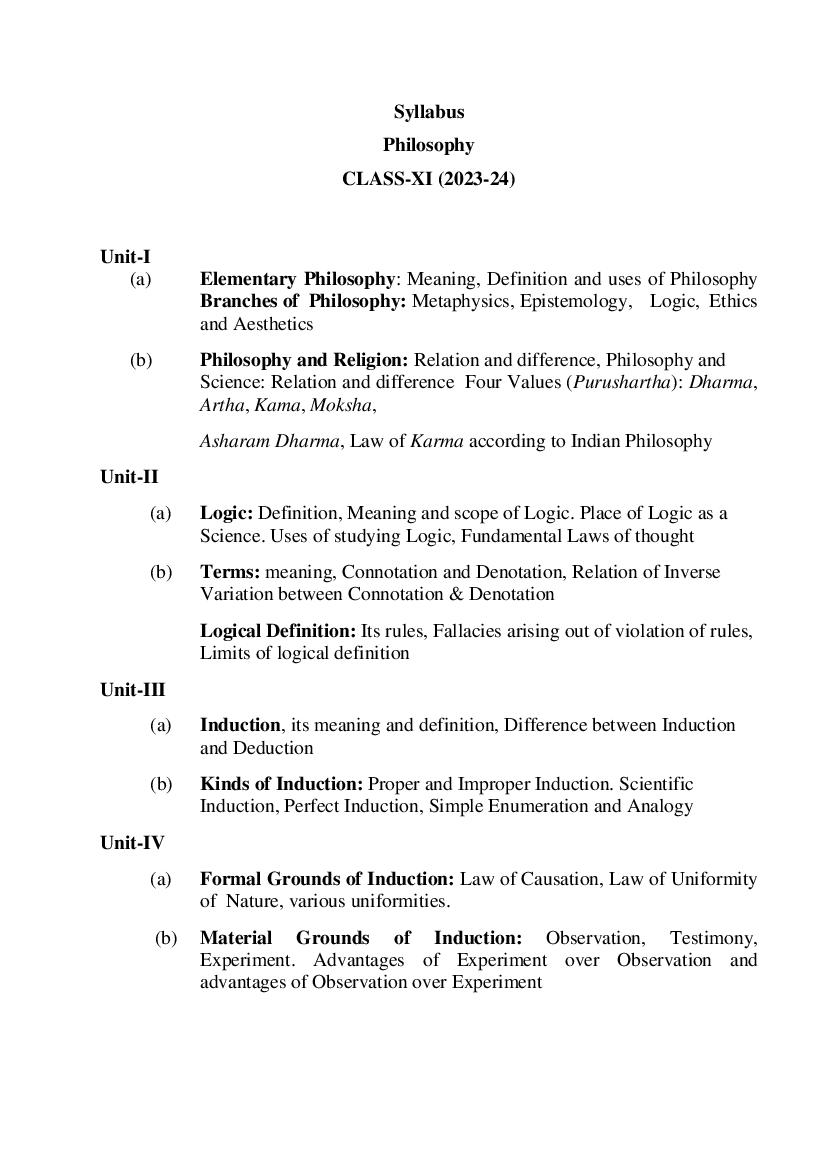 PSEB Class 11th Philosophy Syllabus 2024 PDF 