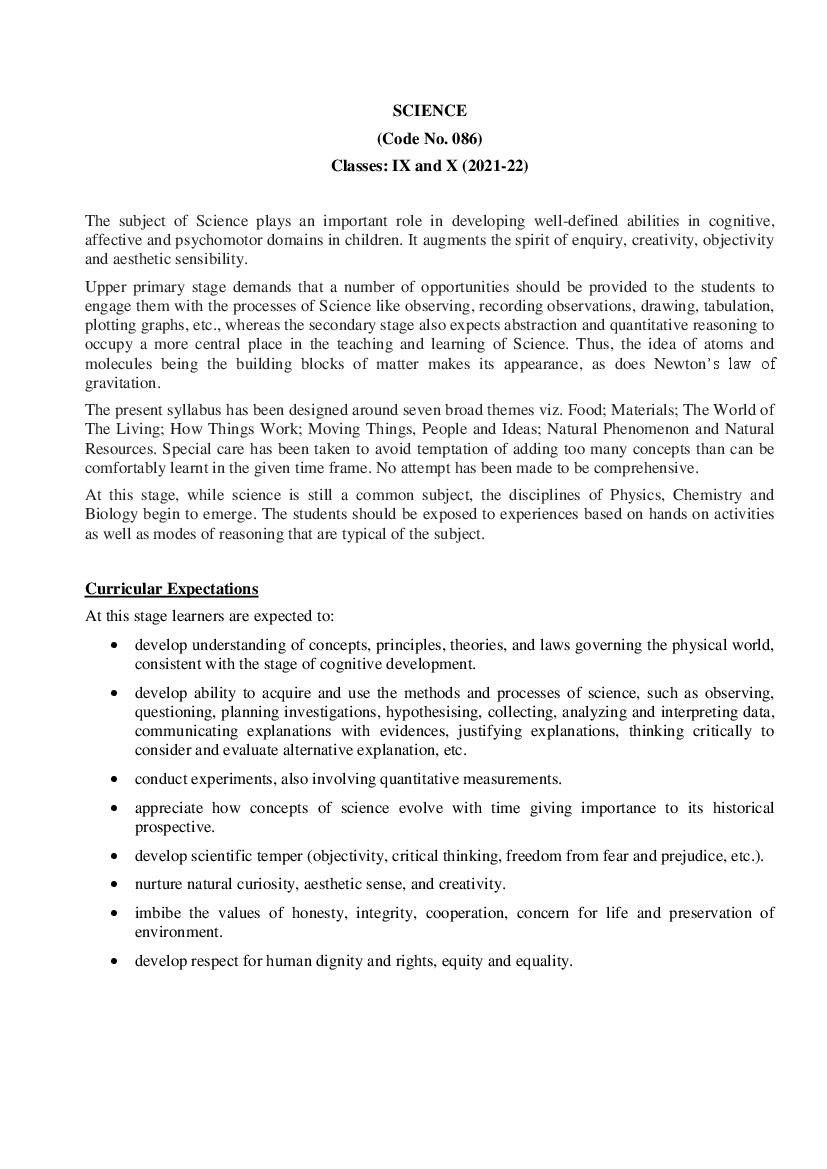 CBSE Class 10 Science Syllabus 2021 22 CBSE Class 10 Science Syllabus 2021 22
