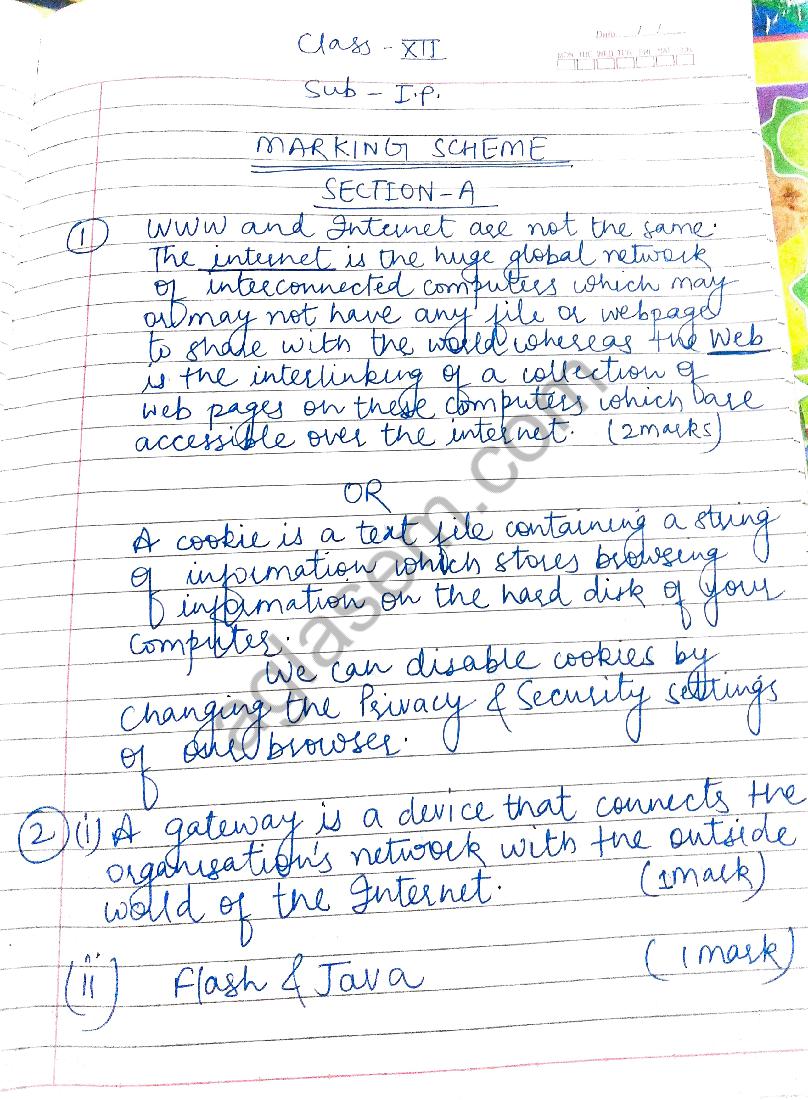 CBSE Class 12 IP Term 2 Answer Key 2022 CBSE Class 12 IP Term 2 Answer Key 2022