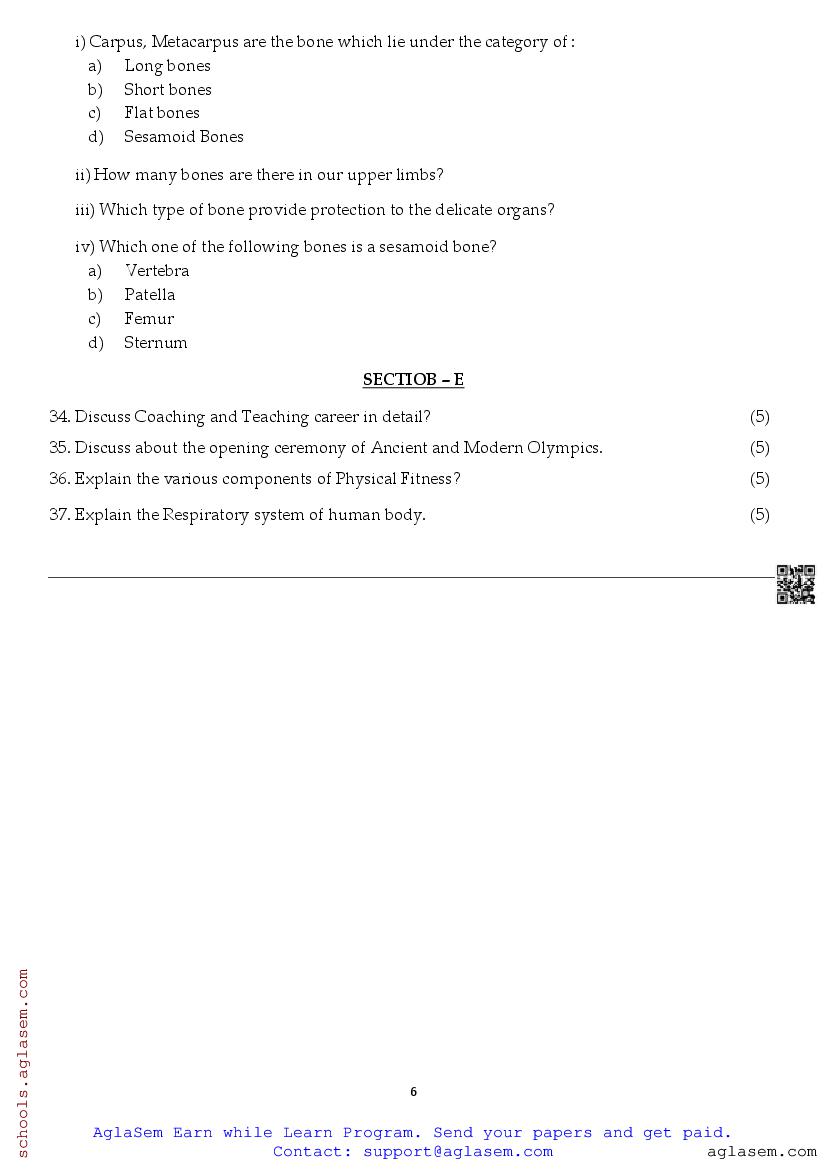 Class 11 Physical Education Half Yearly Question Paper 2024 | Download ...