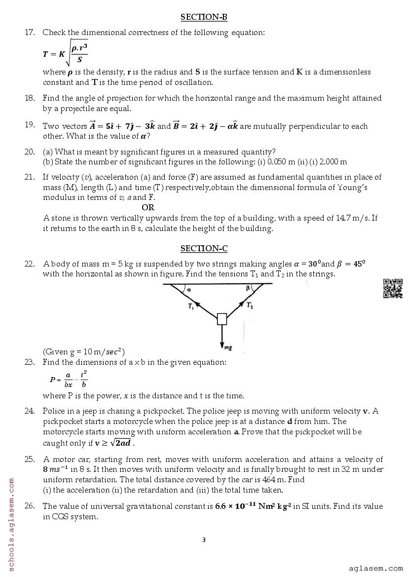 Class 11 Physics Half Yearly Question Paper 2024 | Download 11th Half ...