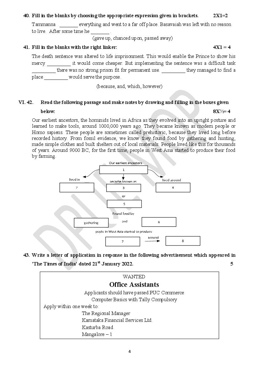 Karnataka 2nd PUC Model Question Paper for English 2022