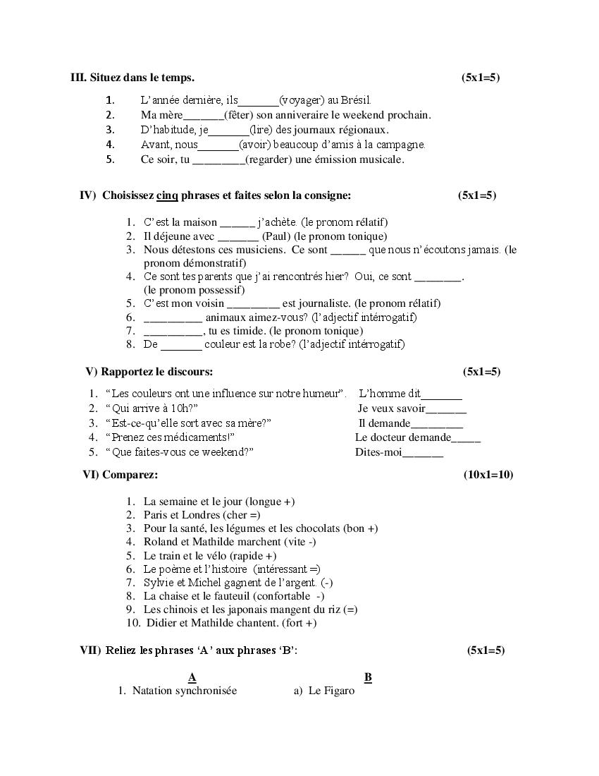Karnataka 2nd PUC Model Question Paper for French 2022