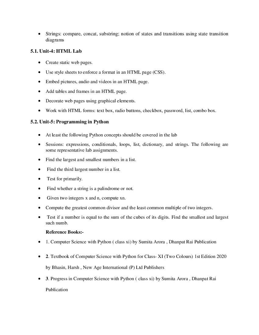 Tripura Board Class 11 Syllabus 2021 for Computer