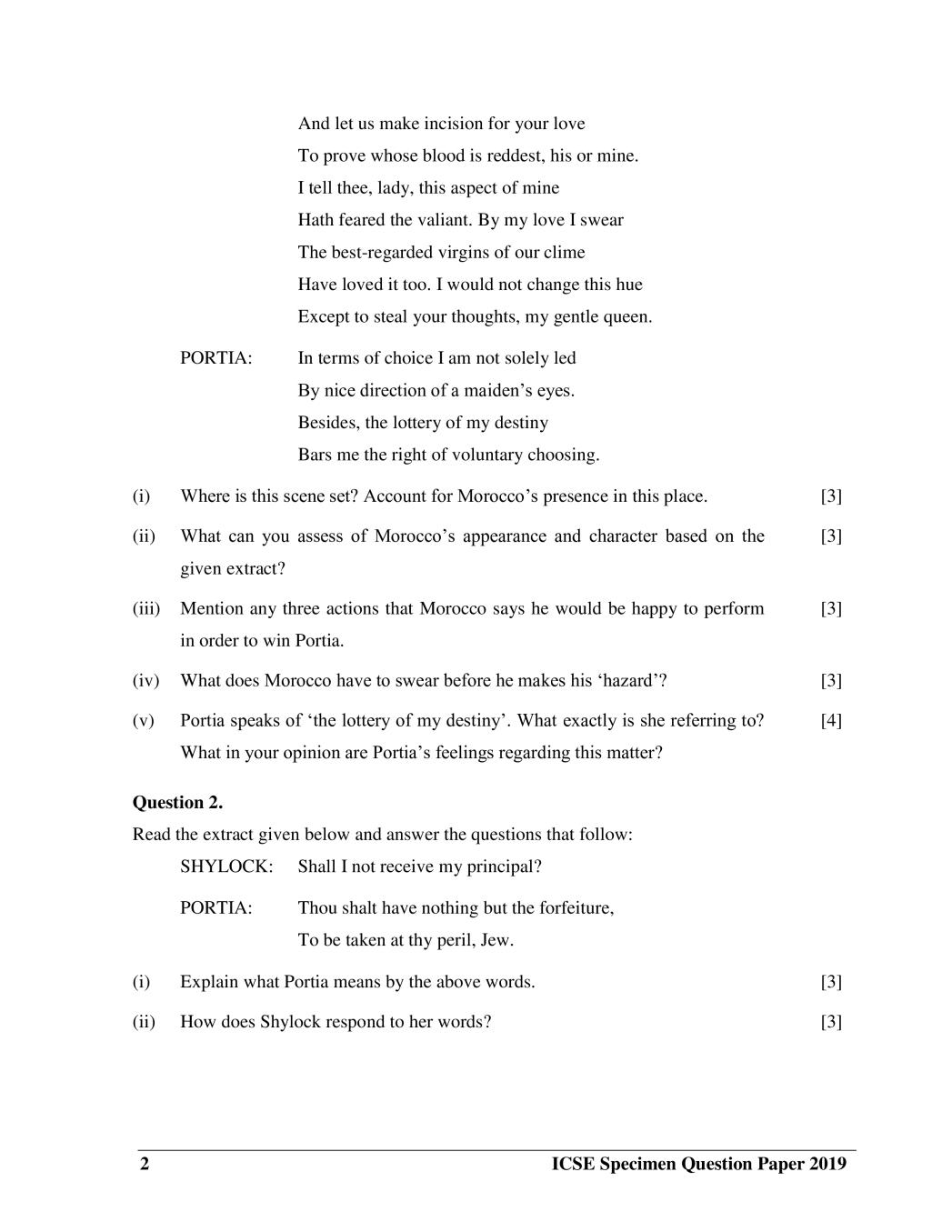 ICSE Class 10 Literature in English (Paper – 2) Sample Paper 2020 ...