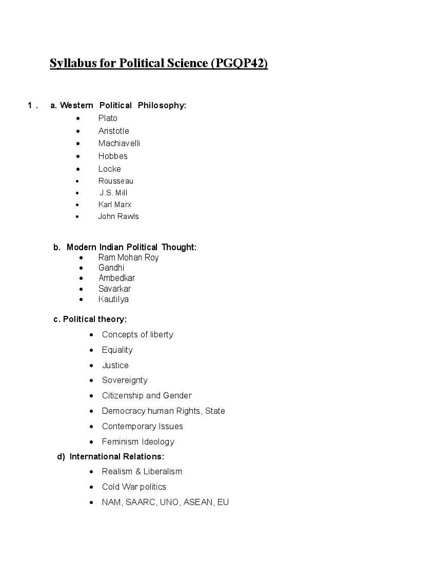 CUET PG 2022 Syllabus PGQP42 Political Science CUET PG 2022 Syllabus PGQP42 Political Science
