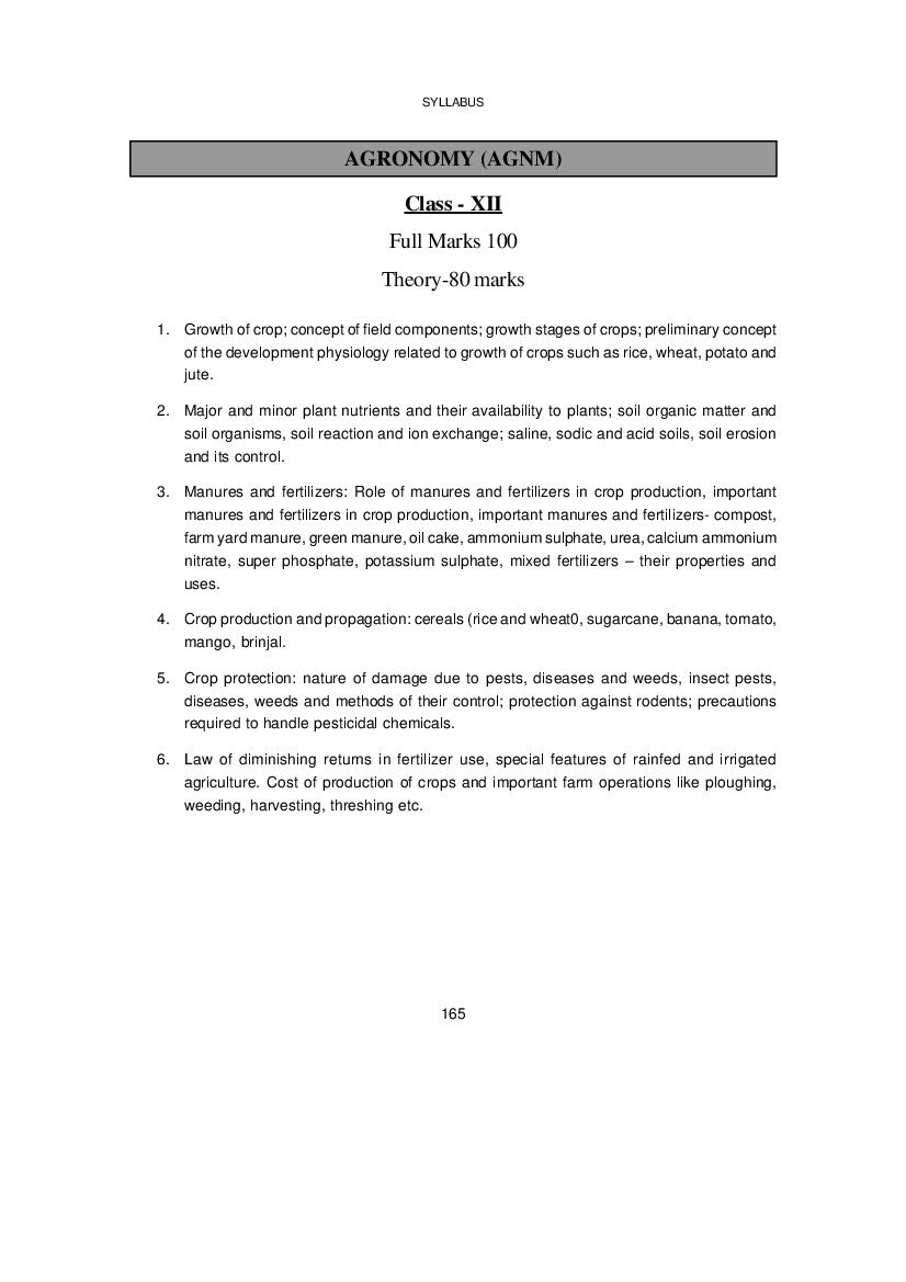 WBCHSE Class 12 Syllabus For Agronomy WBCHSE Class 12 Syllabus For Agronomy