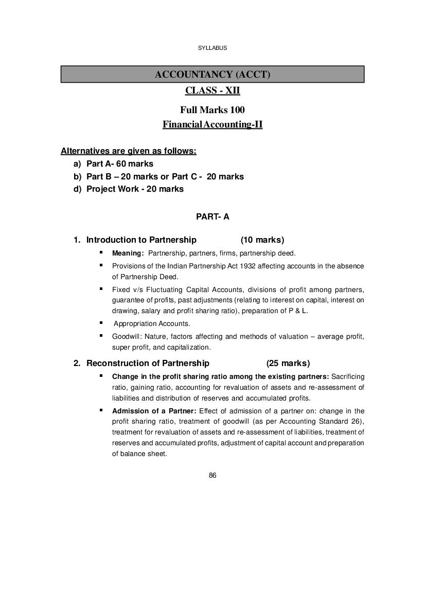 WBCHSE Class 12 Syllabus For Accountancy