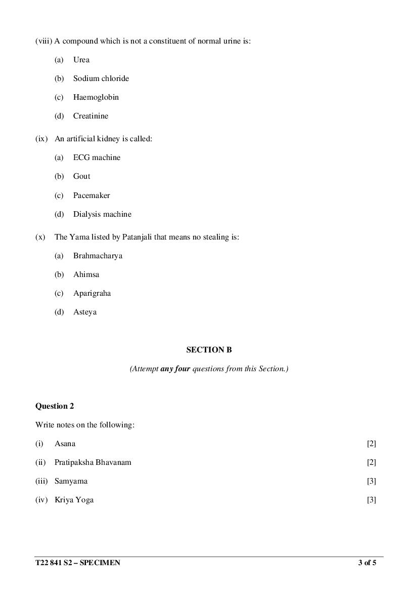 ICSE Class 10 Yoga Sample Paper 2022