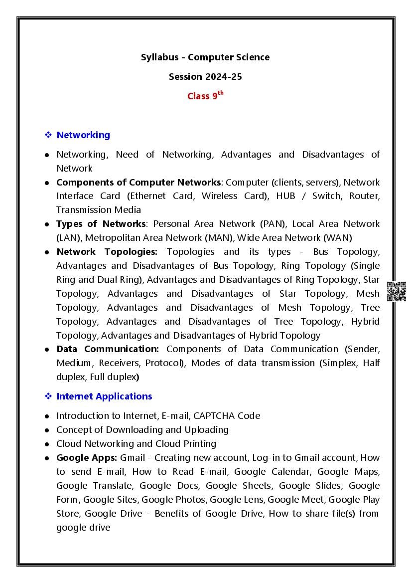 PSEB Class 9th Computer Science Syllabus 2025 | Download latest Punjab ...