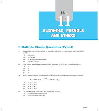NCERT Exemplar Class 12 Chemistry Unit 11 Alcohols, Phenols and Ethers