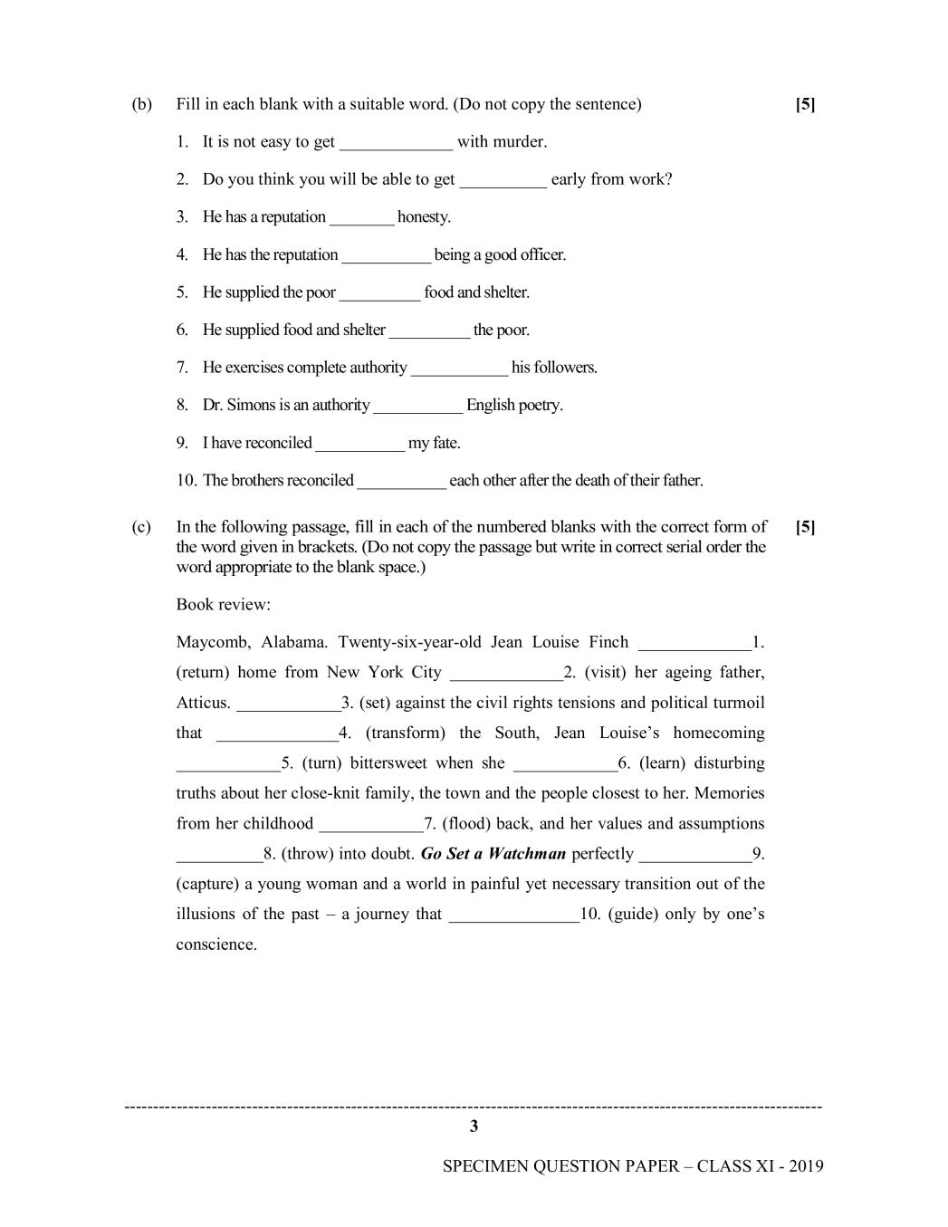 ISC English Language Specimen Paper 2024 PDF CISCE Class 11 English