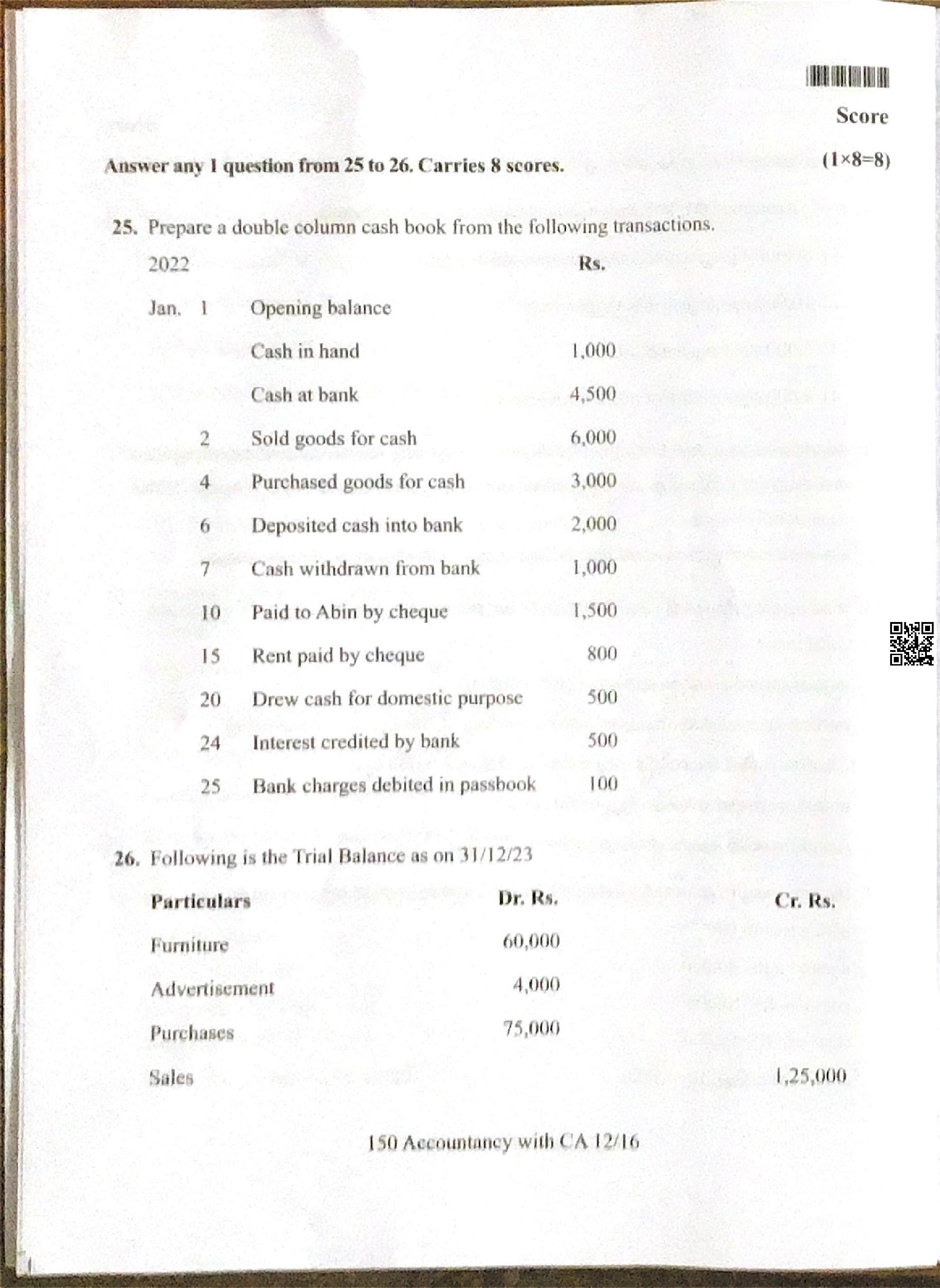 Kerala Plus One Accountancy Model Exam Question Paper 2025 (PDF ...