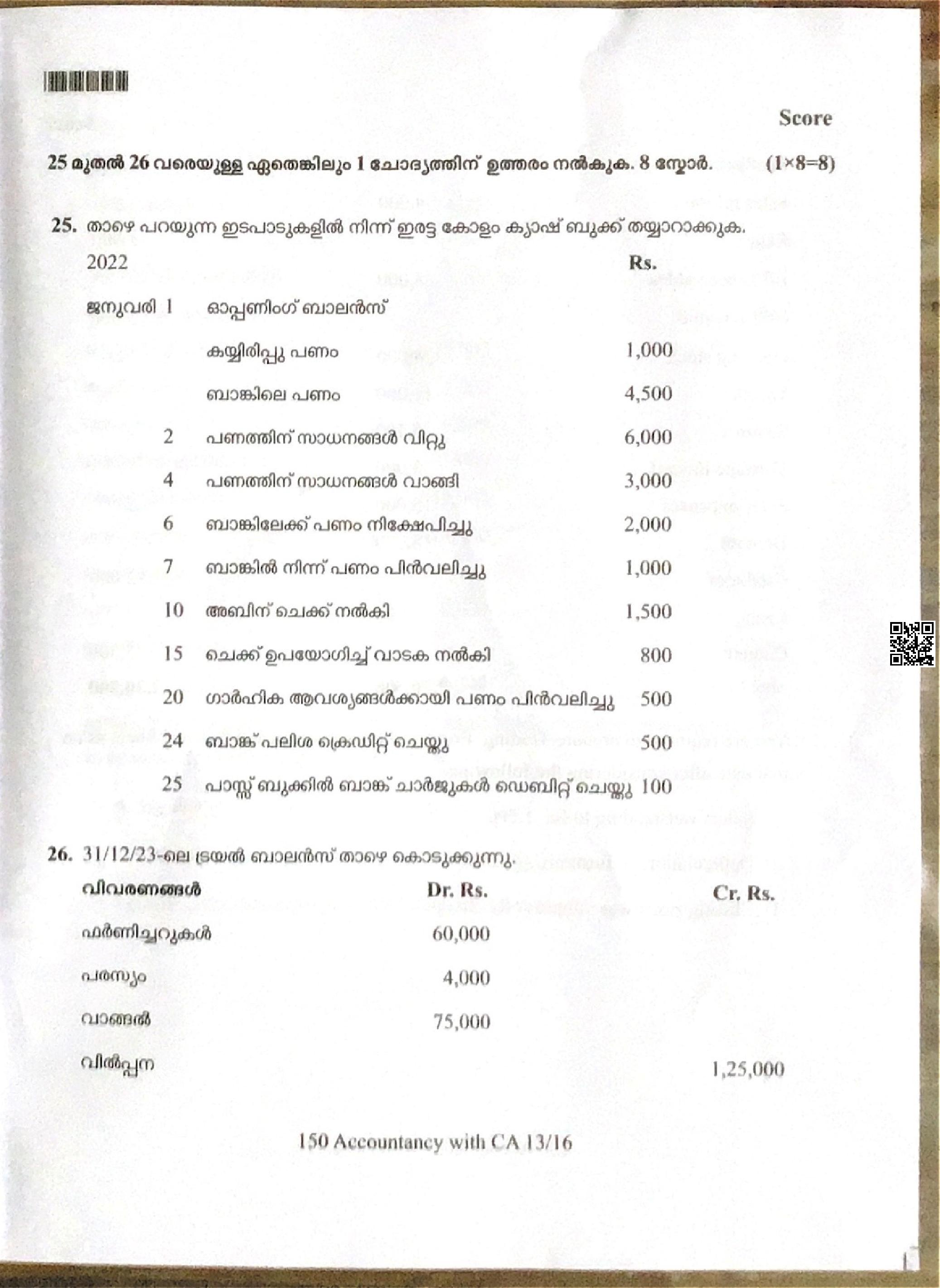 Kerala Plus One Accountancy Model Exam Question Paper 2025 (PDF ...