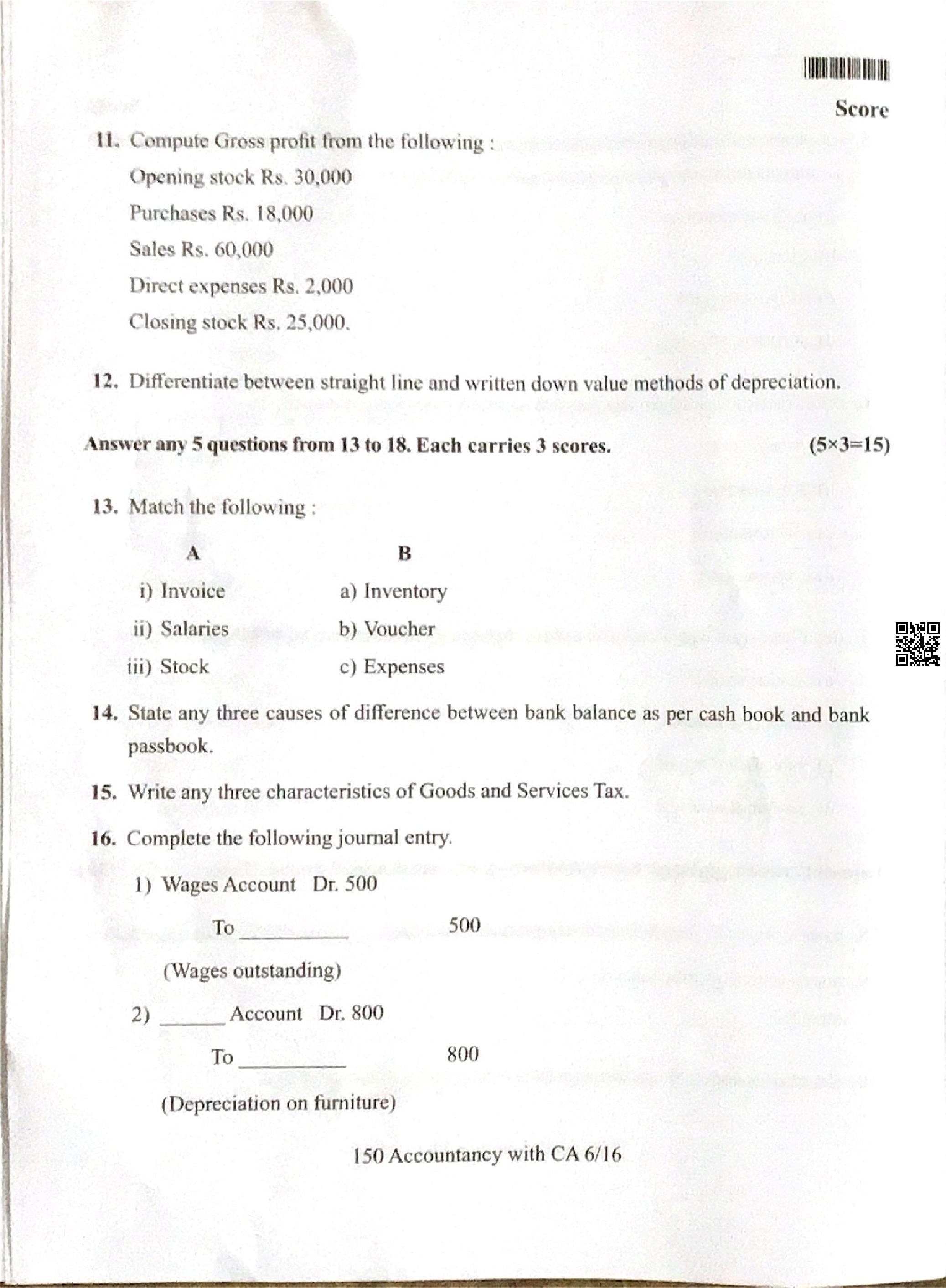Kerala Plus One Accountancy Model Exam Question Paper 2025 (PDF ...