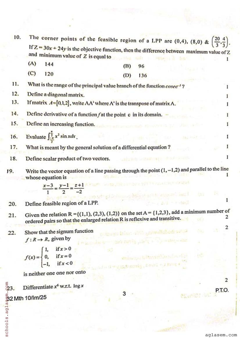 CHSE Odisha Class 12 Maths Sample Paper 2026 (PDF) - AglaSem