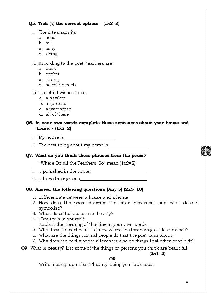 MBOSE Class VI English Sample Paper 2026 (PDF) - Download Meghalaya ...