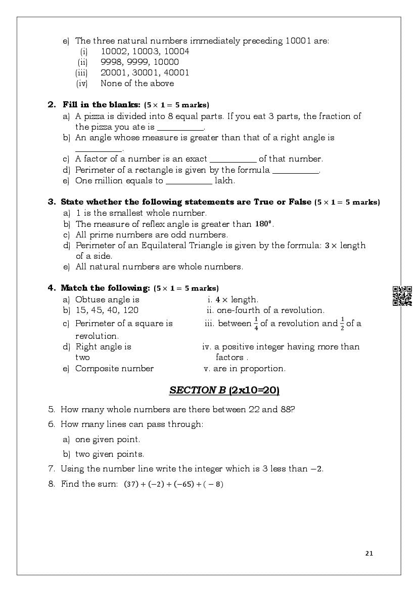 MBOSE Class VI Maths Sample Paper 2026 (PDF) - Download Meghalaya Board ...