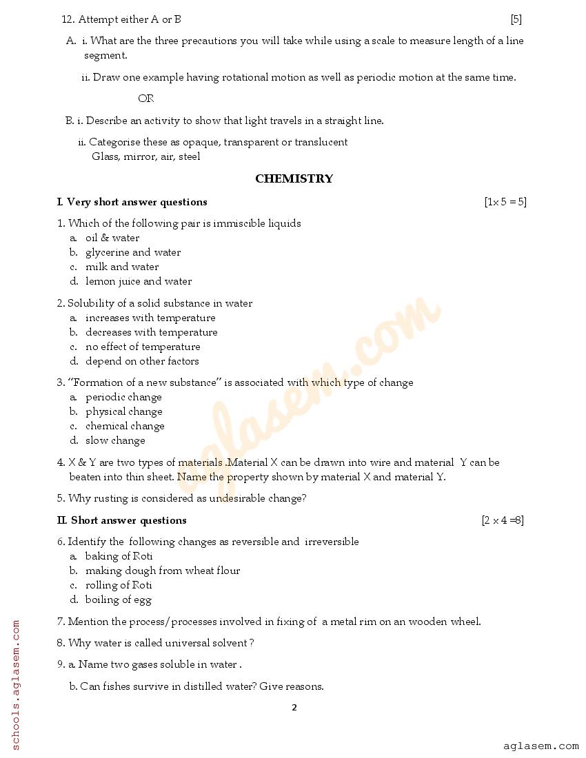 Class 6 Science Sample Paper Half Yearly 2024 25 6th Science Half