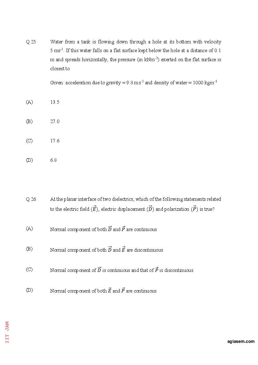 IIT JAM 2023 Question Paper (PDF) - Download Here - AglaSem Admission