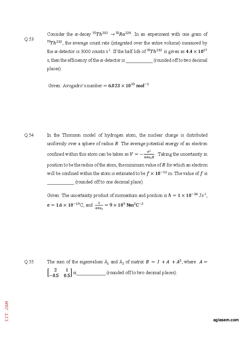 IIT JAM 2023 Question Paper (PDF) - Download Here - AglaSem Admission