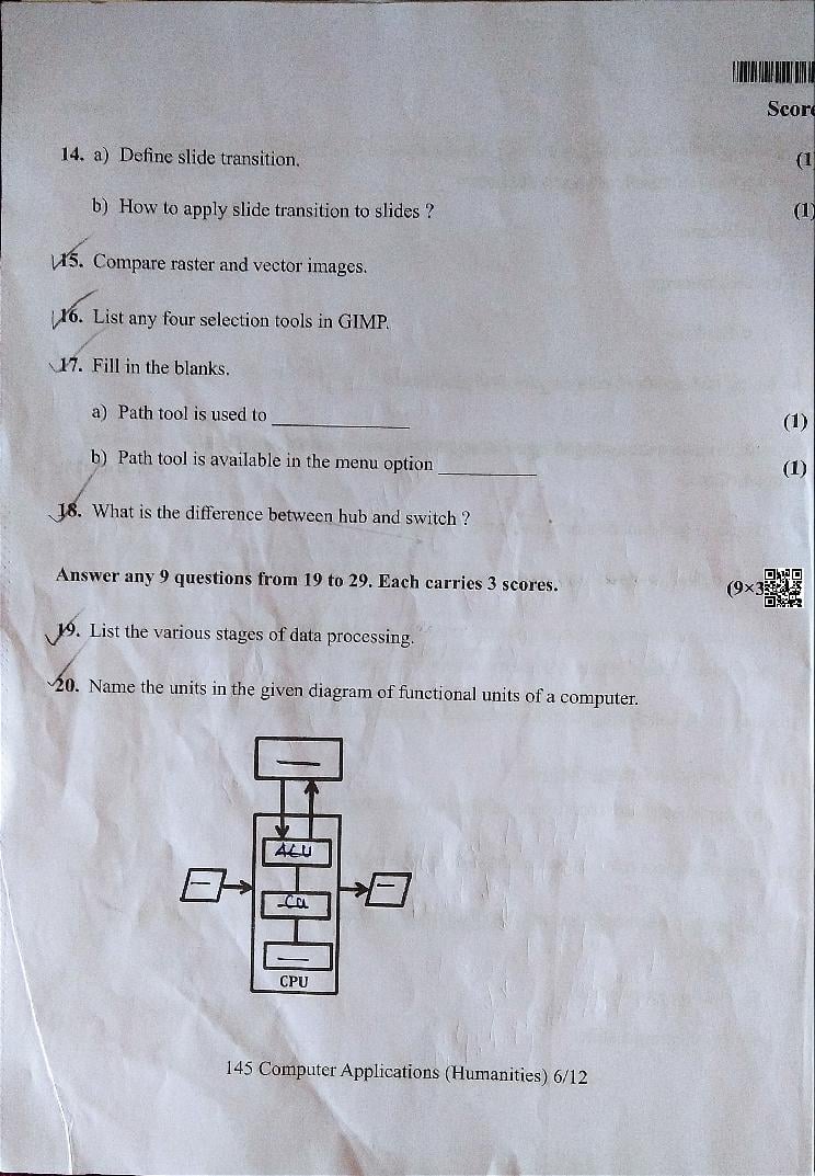 Kerala Plus One Computer Application Model Exam Question Paper 2025 (PDF) - Download KBPE Class ...