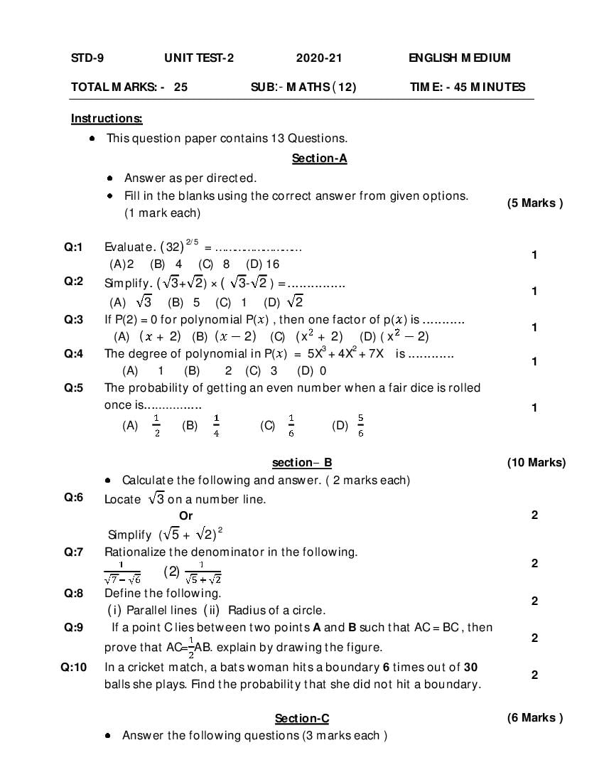 Unit Test 2 Marks