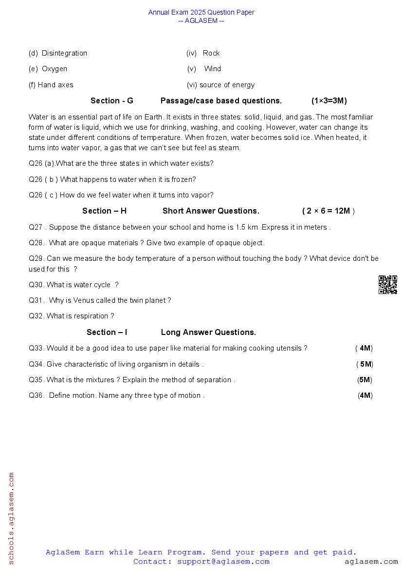 Class 6 Science Question Paper 2025 (PDF) - Download 6th Std Annual ...
