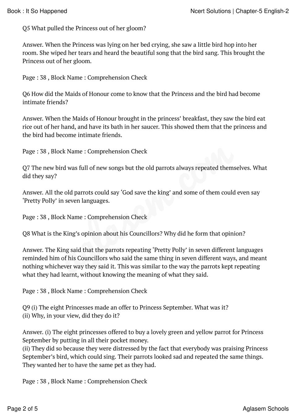 NCERT Solutions Class 8 English It So Happened Chapter 5 Princess September NCERT Solutions Class 8 English It So Happened Chapter 5 Princess September