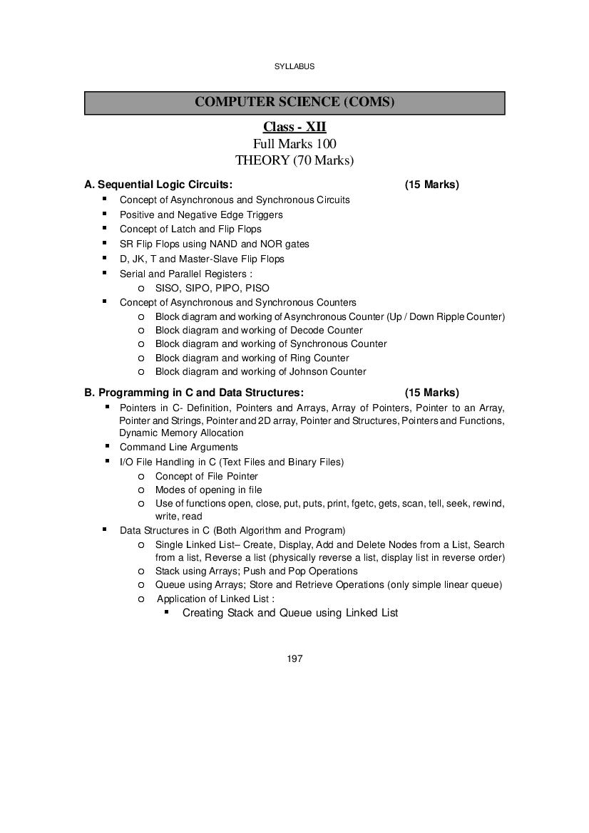 WBCHSE Class 12 Syllabus For Computer Science WBCHSE Class 12 Syllabus For Computer Science