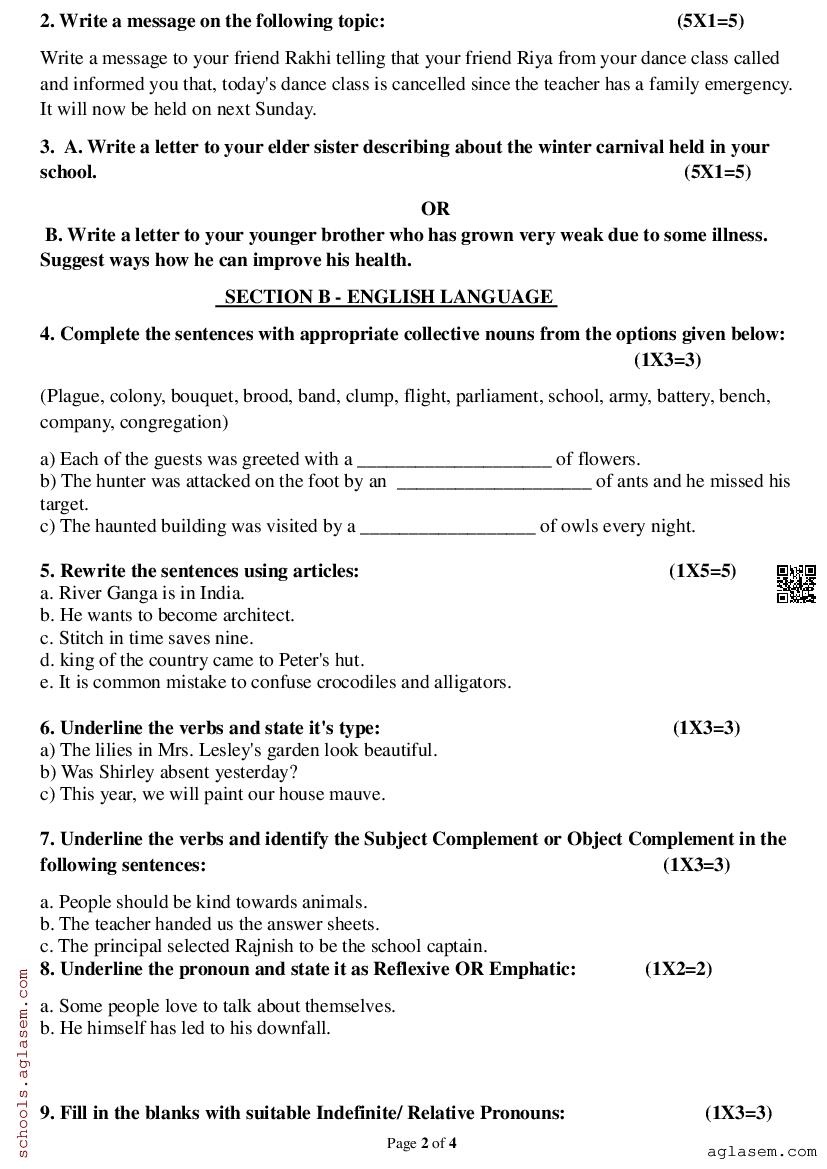 Class 6 English Mid Term Question Paper 2025 | Download 6th Term 1 Exam Paper PDF - AglaSem