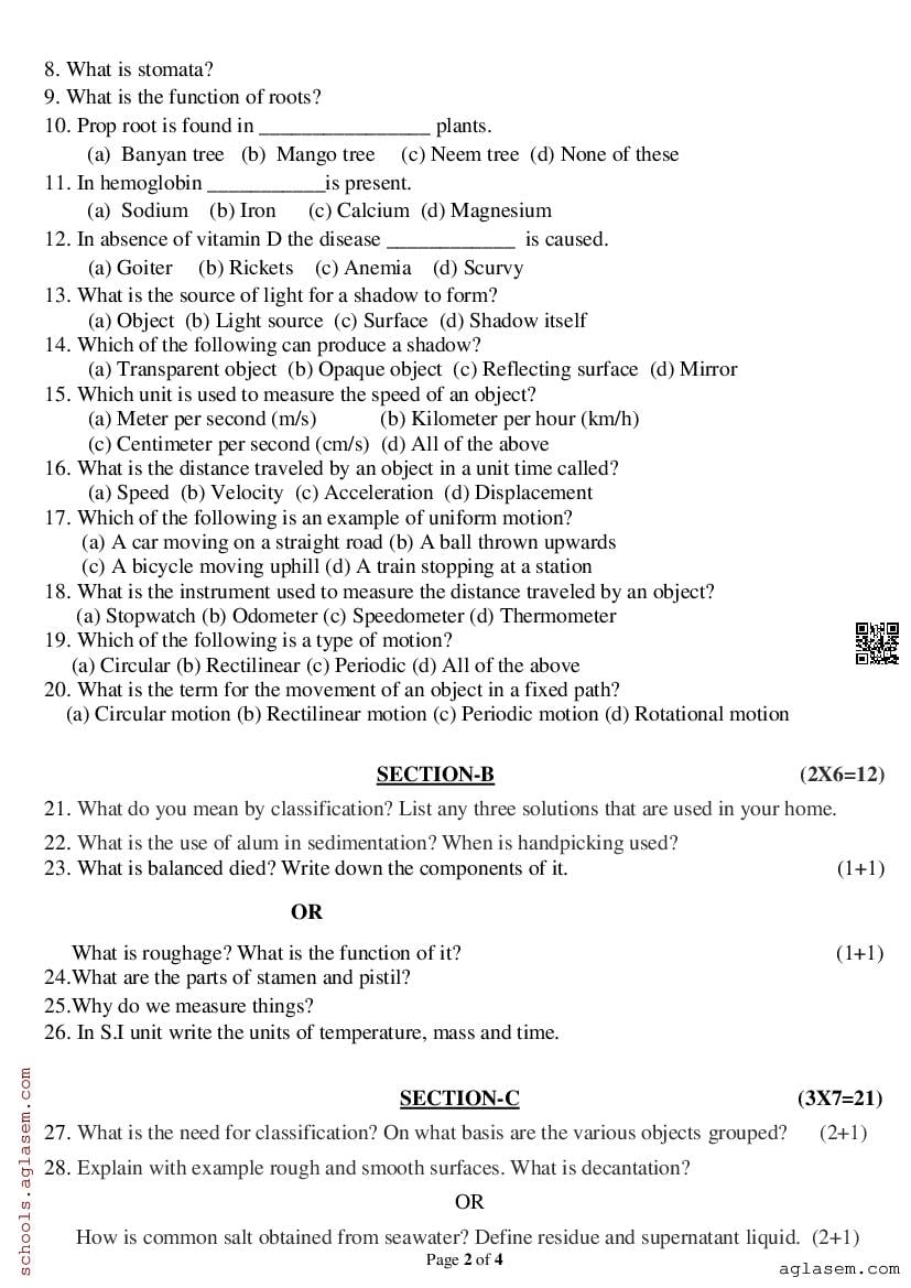 Class 6 Science Mid Term Question Paper 2025 | Download 6th Term 1 Exam ...