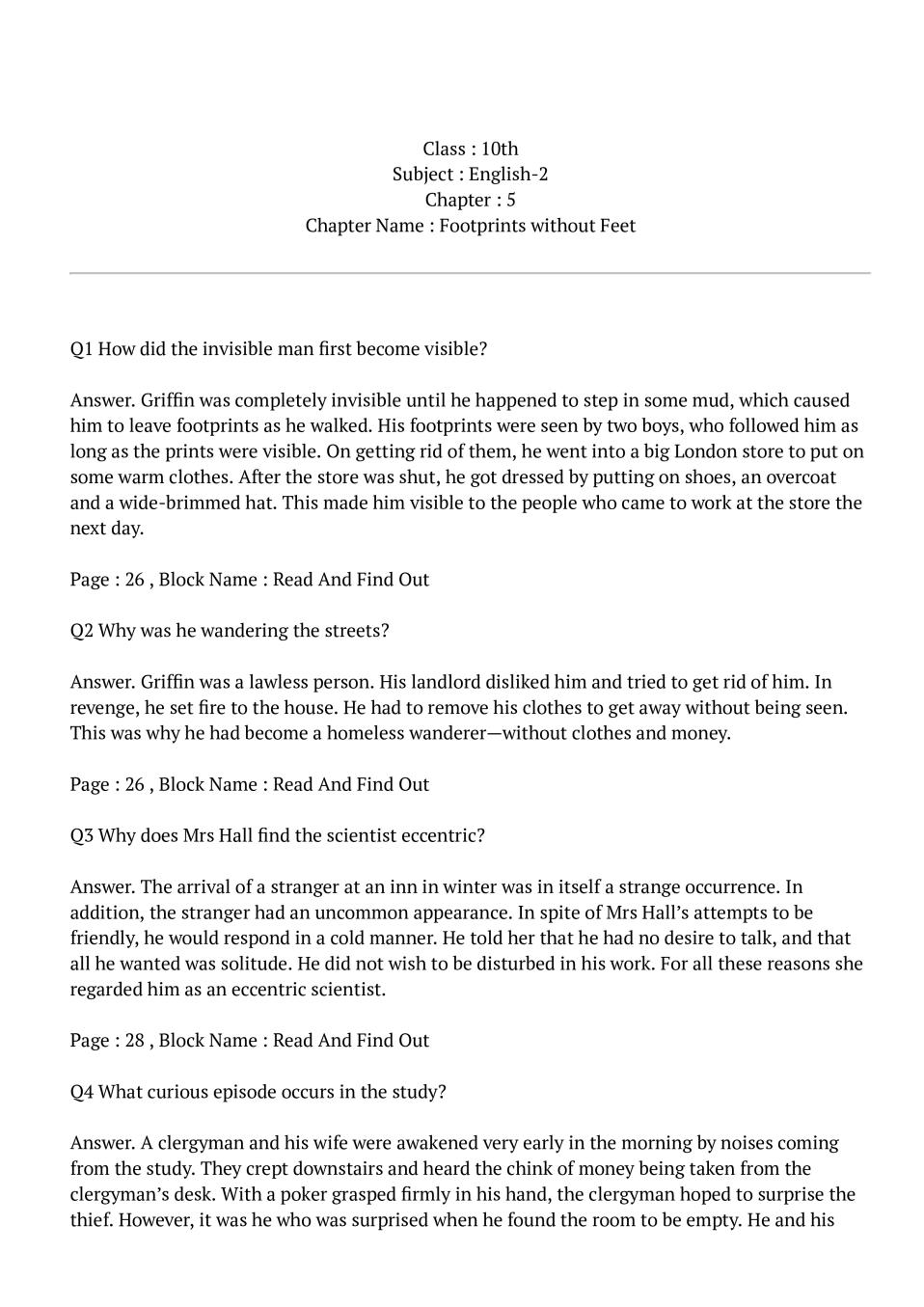 CBSE Class 10 English Foot Prints Without Feet Chapter 5 Footprints CBSE Class 10 English Foot Prints Without Feet Chapter 5 Footprints