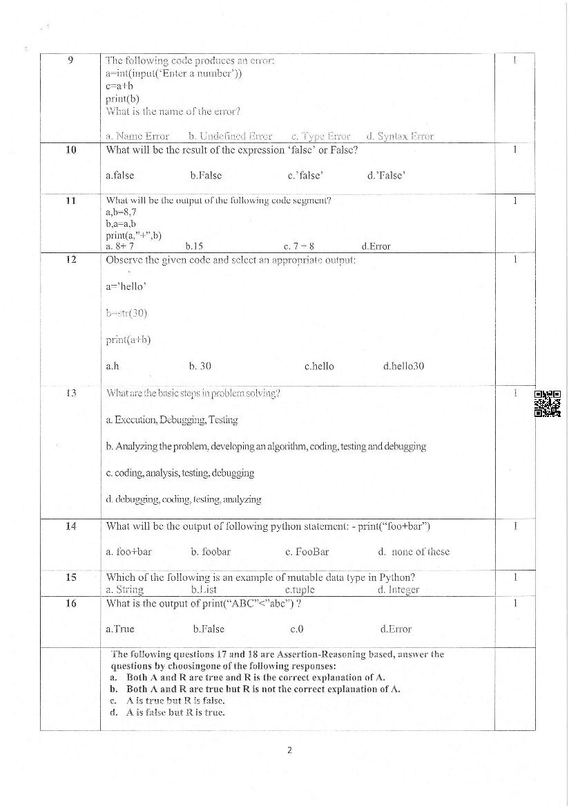 Class 11 Computer Science Half Yearly Question Paper 2025 | Download ...