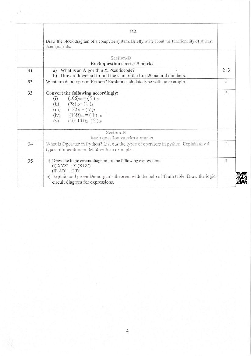 Class 11 Computer Science Half Yearly Question Paper 2025 | Download ...