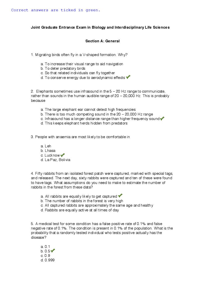 TIFR GS 2015 Question Paper Biology