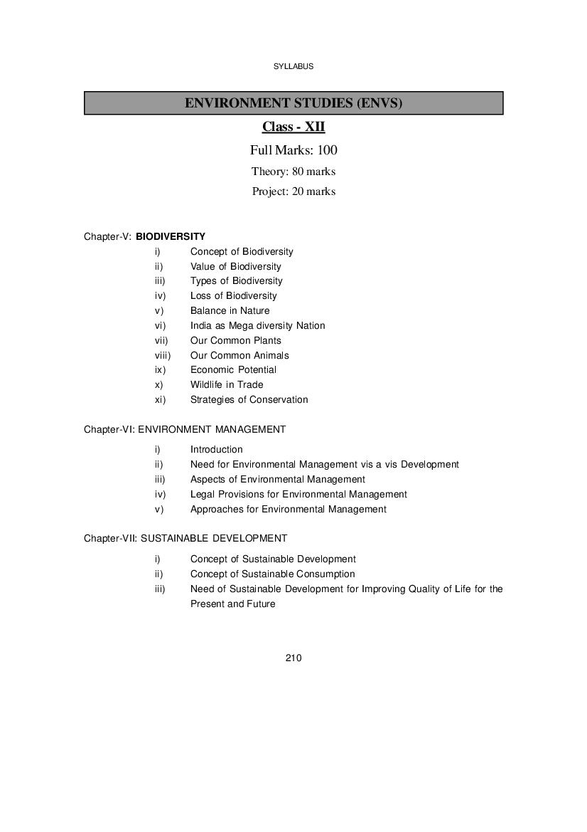 WBCHSE Class 12 Syllabus For Environmental Studies