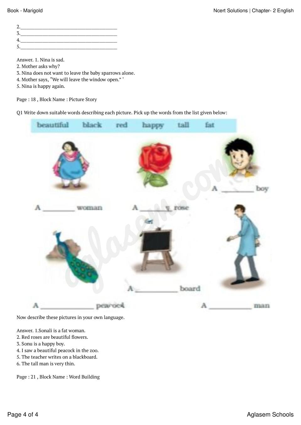 NCERT Solutions 2025 Class 3 English Chapter 2 Bird Talk Nina And The