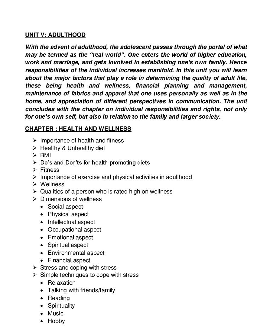 CBSE Syllabus for Class 11 Home Science 2021-22 [Revised]