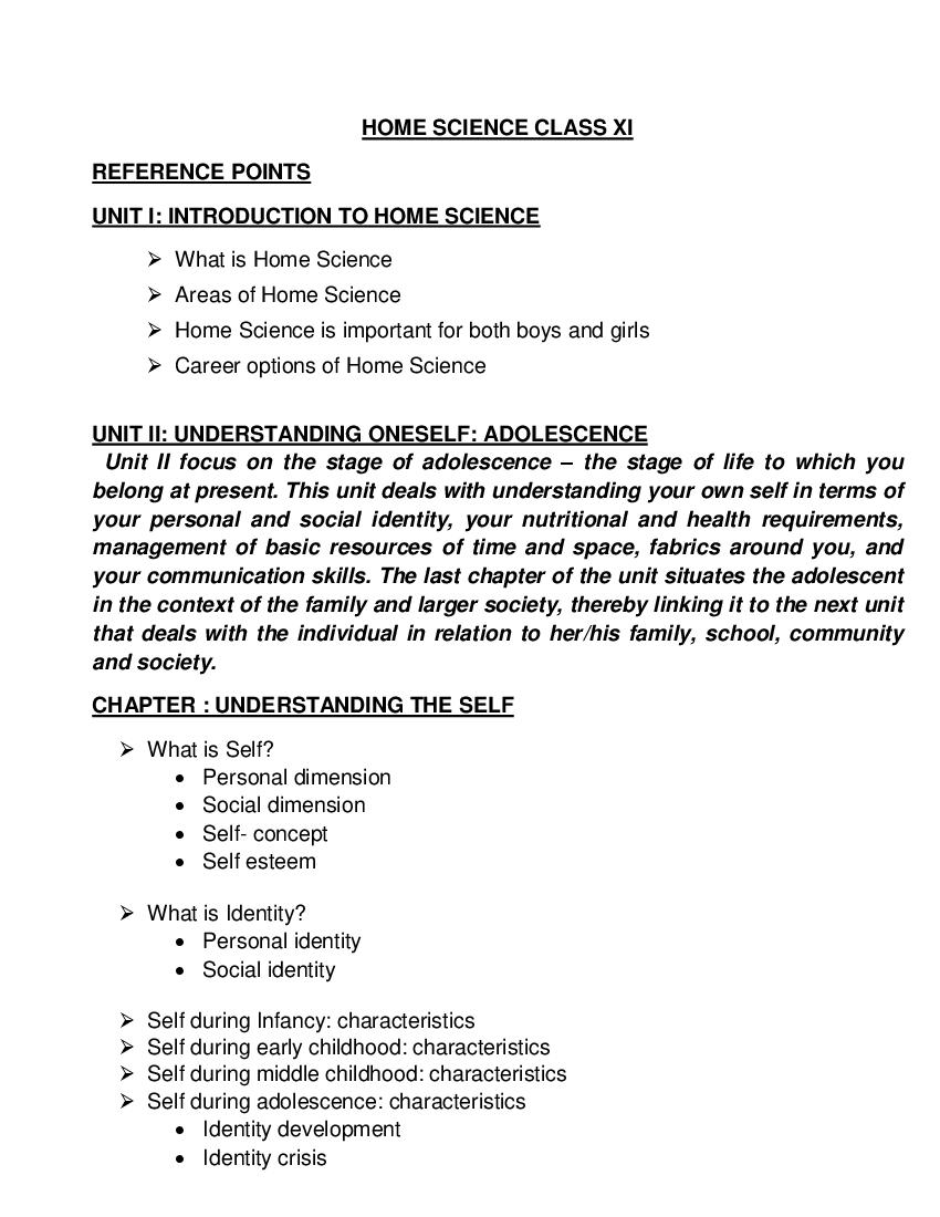 CBSE Syllabus for Class 11 Home Science 2021-22 [Revised]