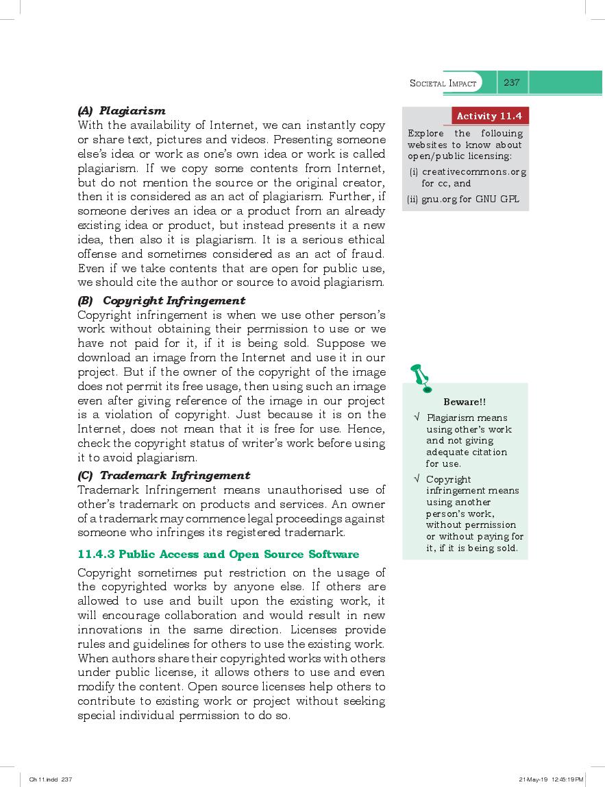 NCERT Book Class 11 Computer Science Chapter 11 Societal Impact