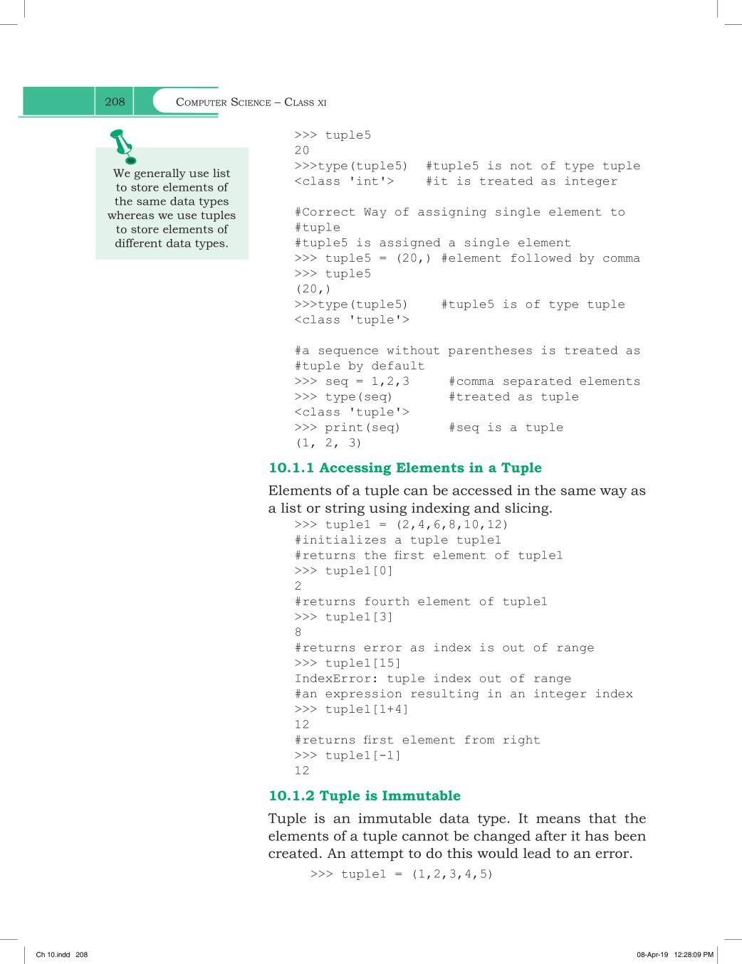 RBSE Book Class 11 Computer Science Chapter 10 Tuples And Dictionaries