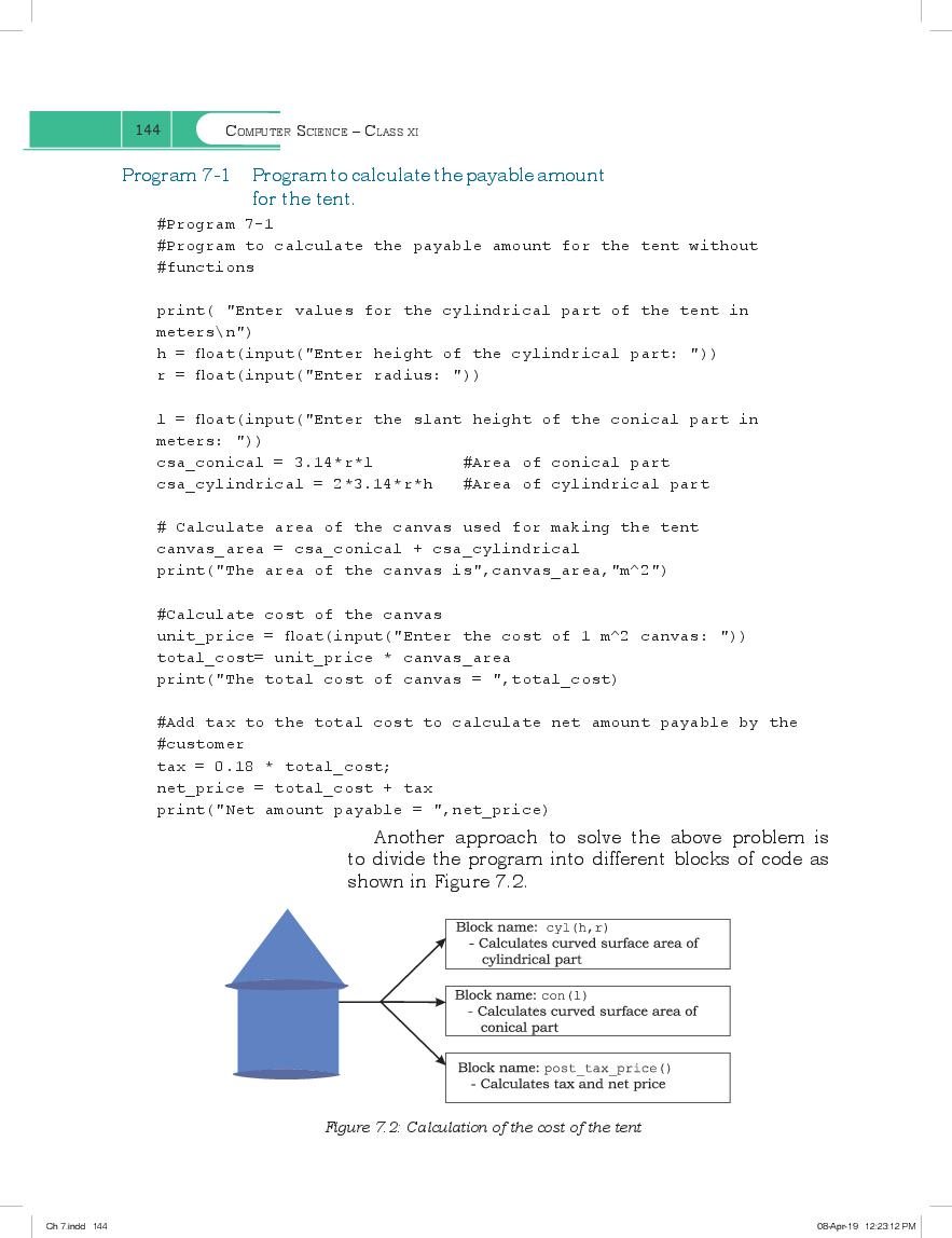 NCERT Book Class 11 Computer Science Chapter 7 Function