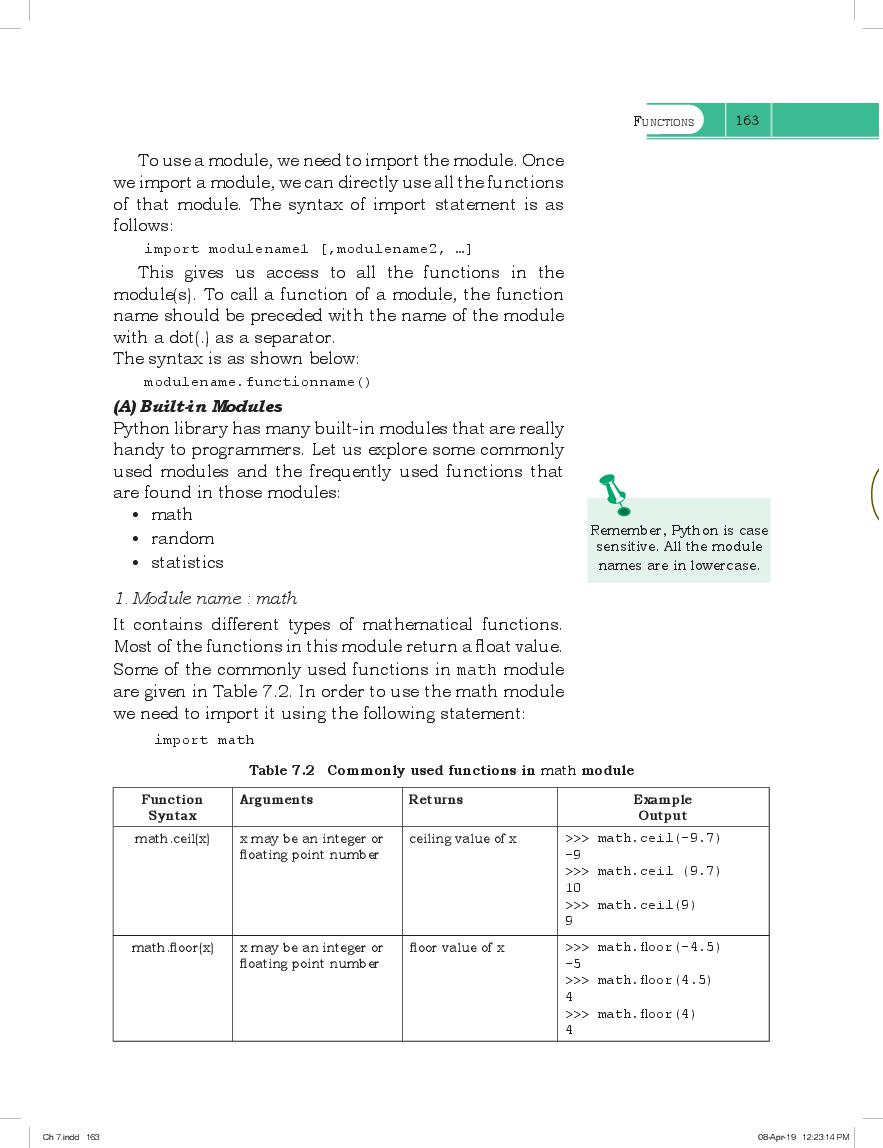 NCERT Book Class 11 Computer Science Chapter 7 Function