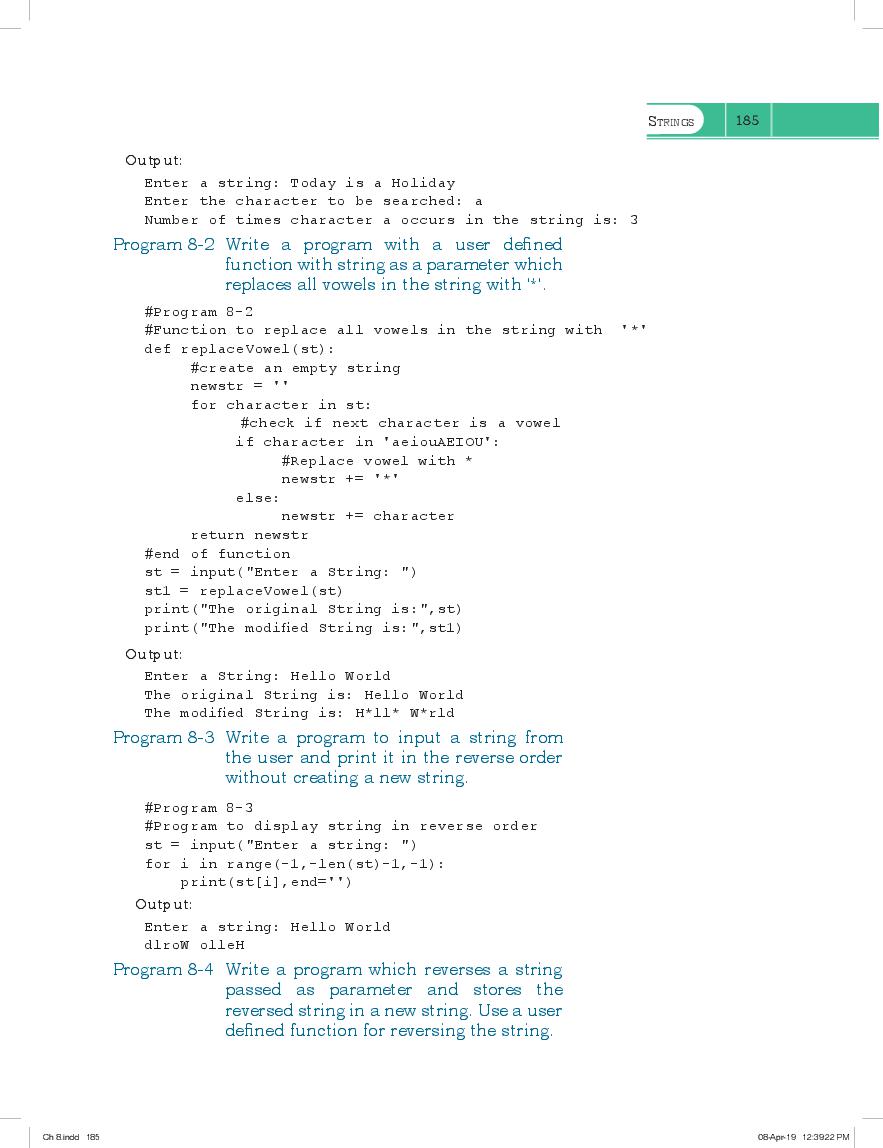 NCERT Book Class 11 Computer Science Chapter 8 Strings