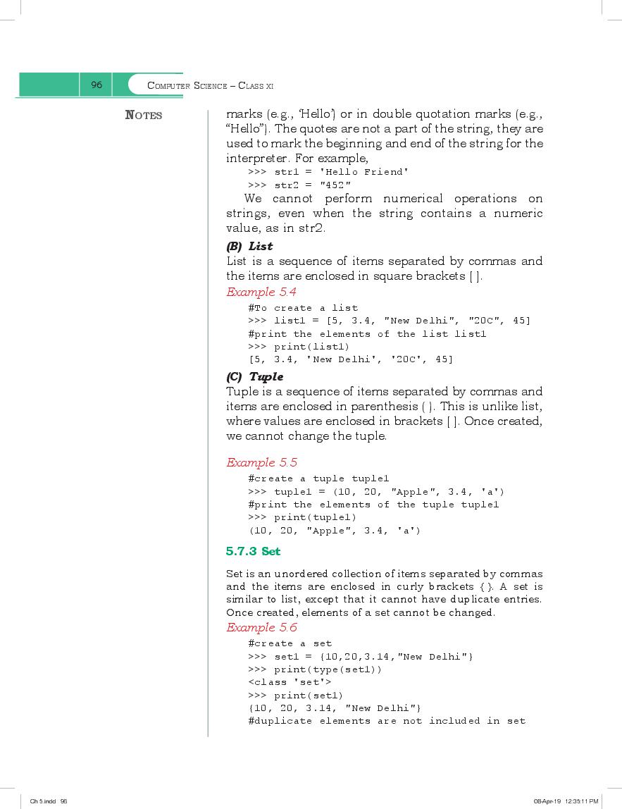 NCERT Book Class 11 Computer Science Chapter 5 Getting Started With Python