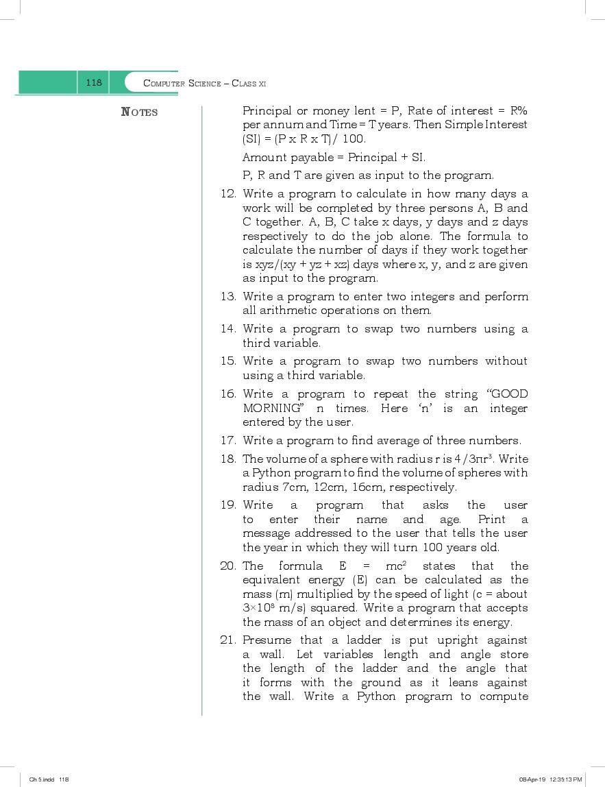 NCERT Book Class 11 Computer Science Chapter 5 Getting Started With Python